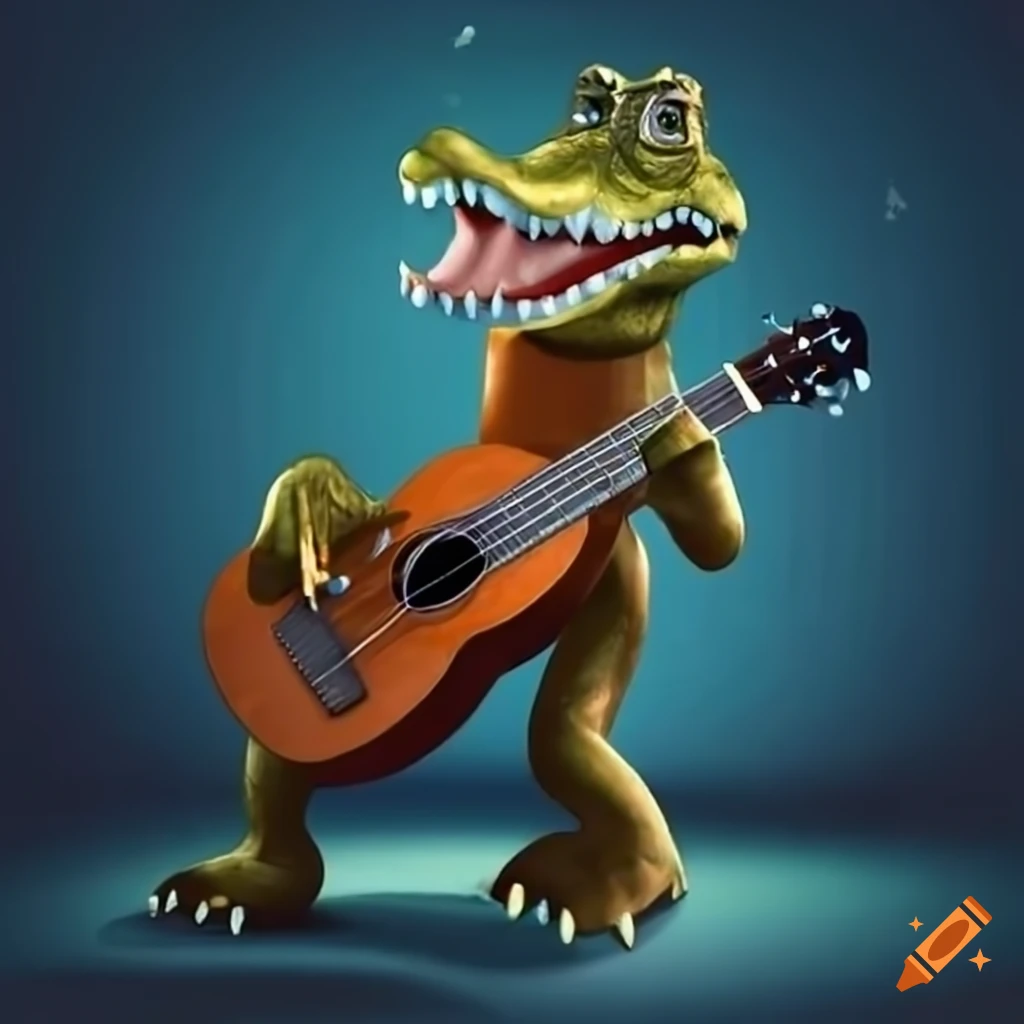 Curly alligator playing a ukulele on Craiyon