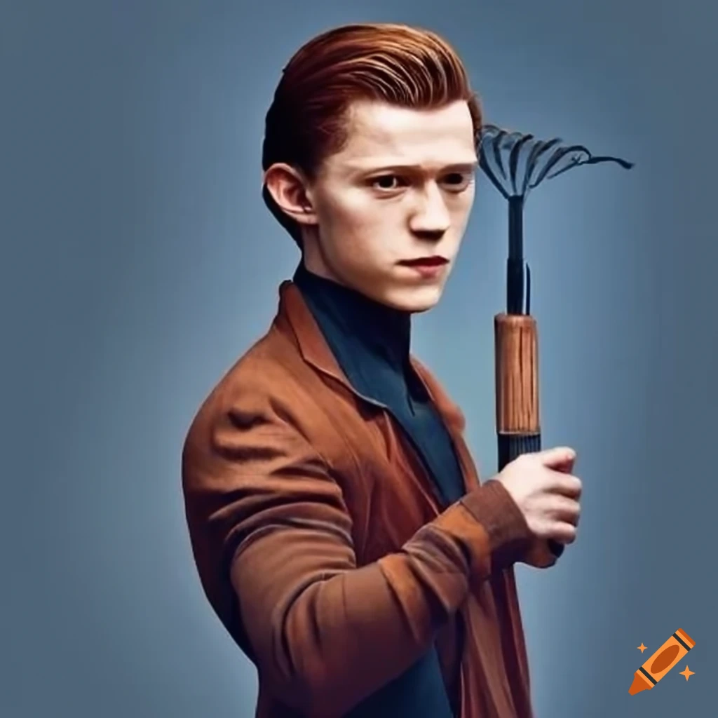 Tom holland holding a rake on Craiyon