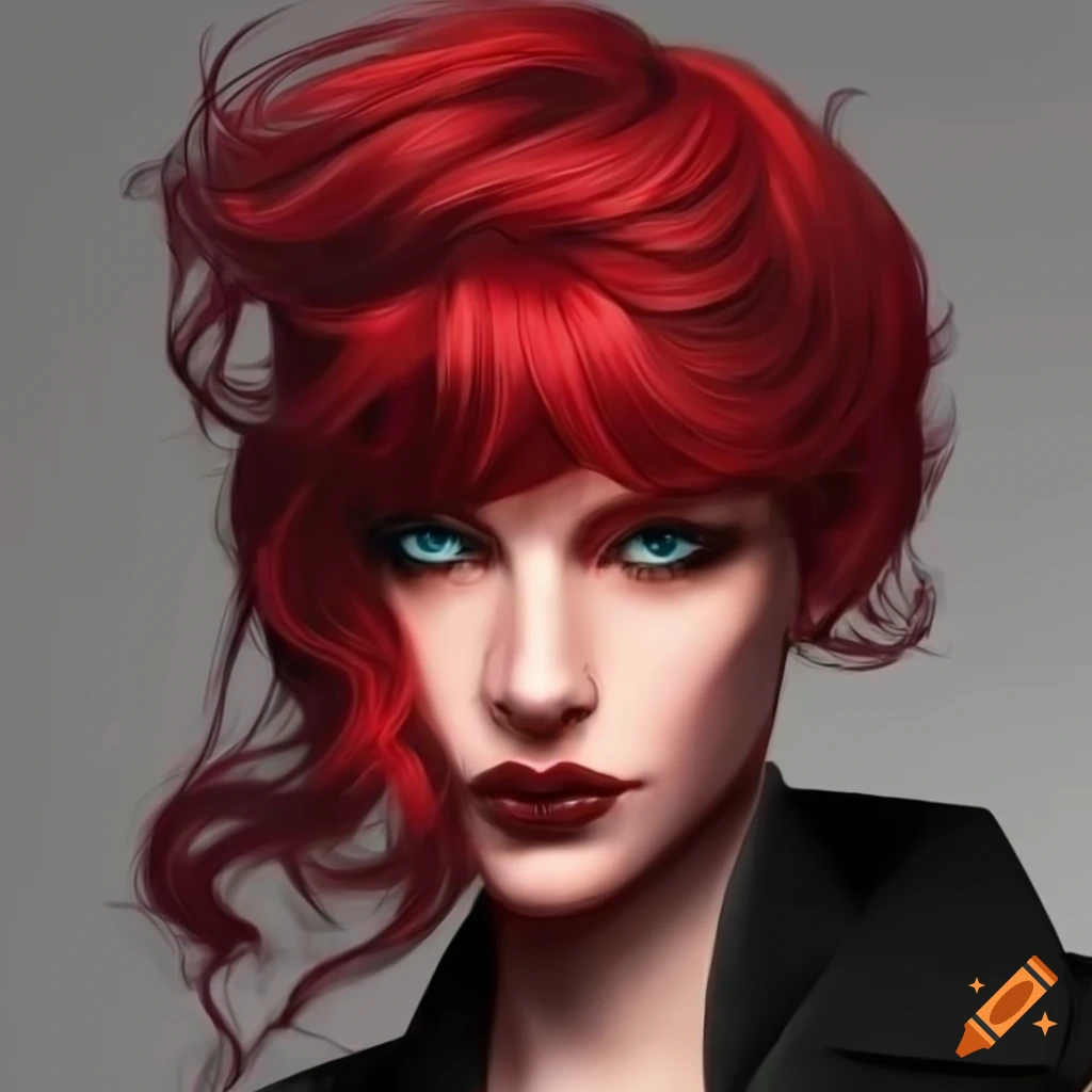 Androgynous person with short red hair in mafia attire on Craiyon
