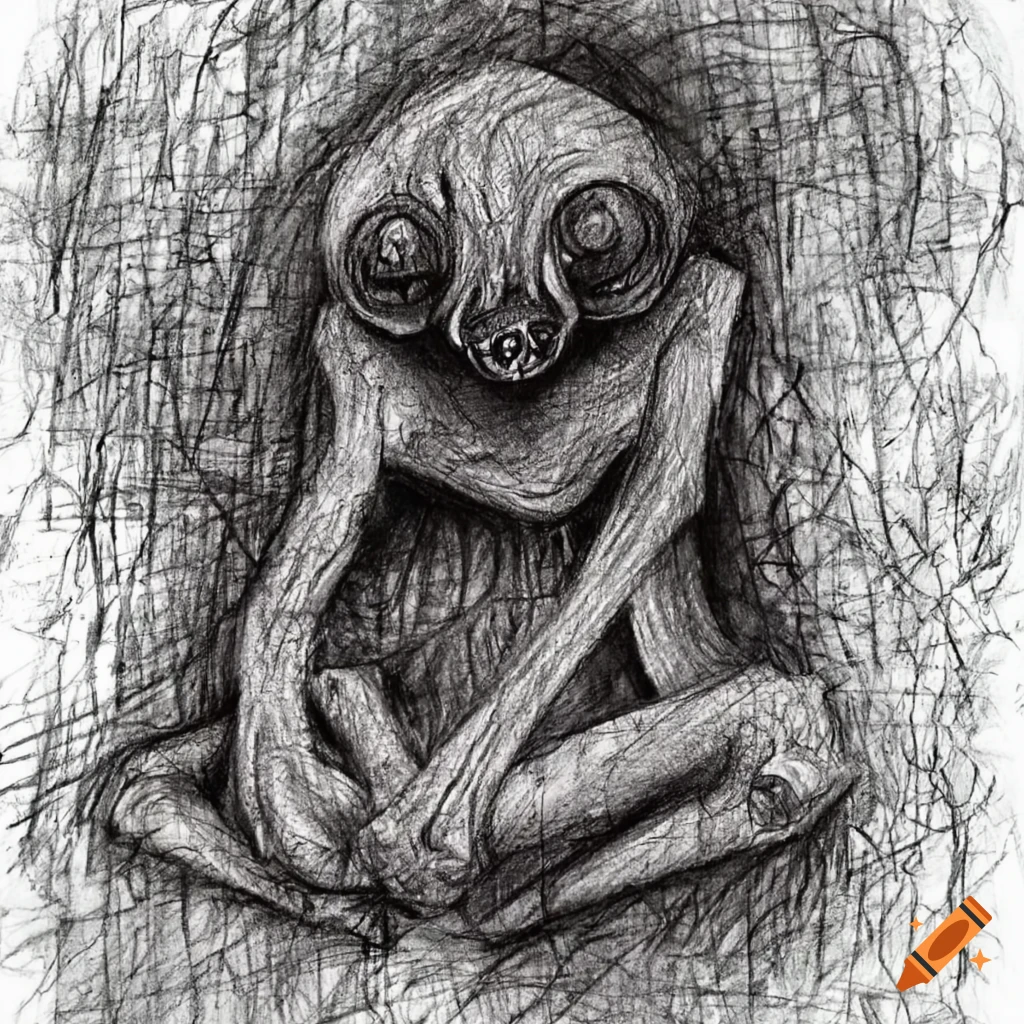 Eerie interdimensional creature in charcoal sketch on Craiyon