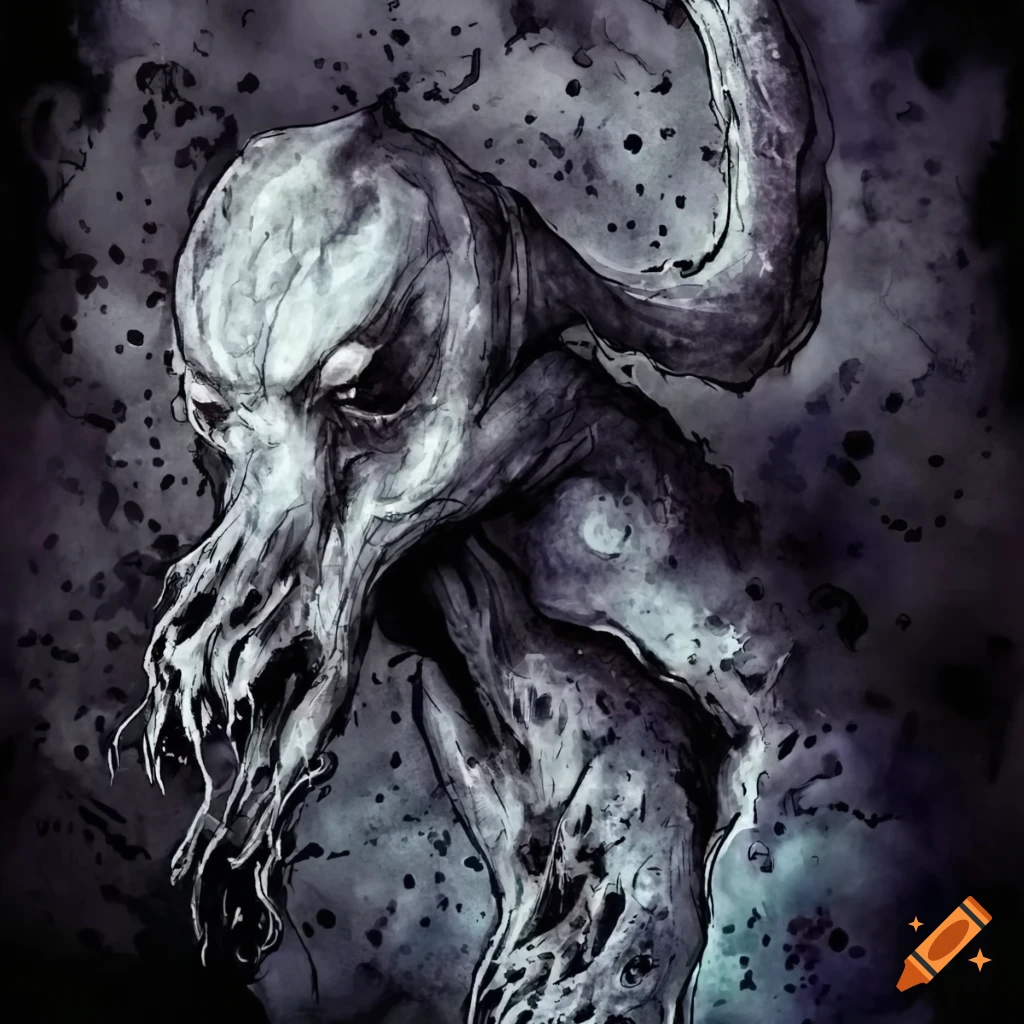 Monsters dissolving in dark acid in a black and white manga style on ...