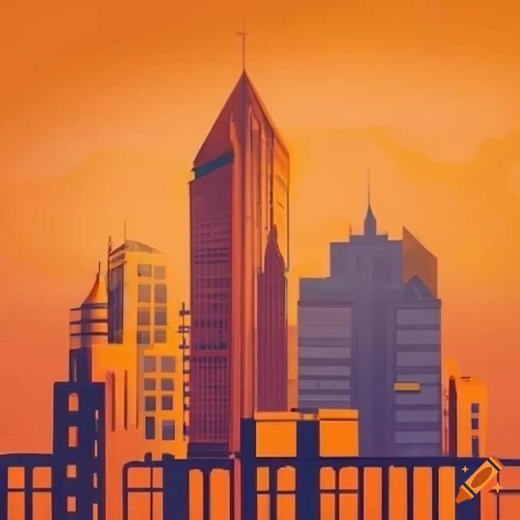 Orange urban cityscape on Craiyon