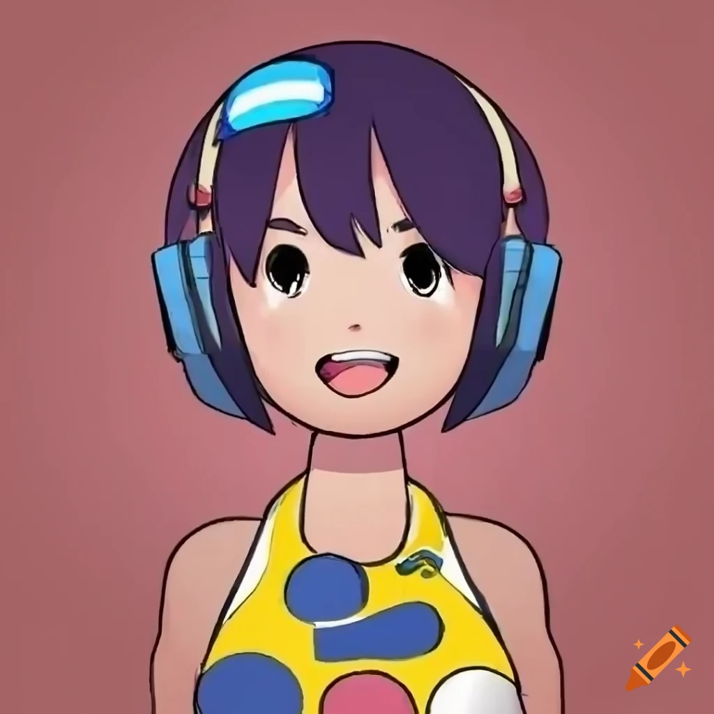 Esports gamer waifu from rhythm heaven series, front view on Craiyon