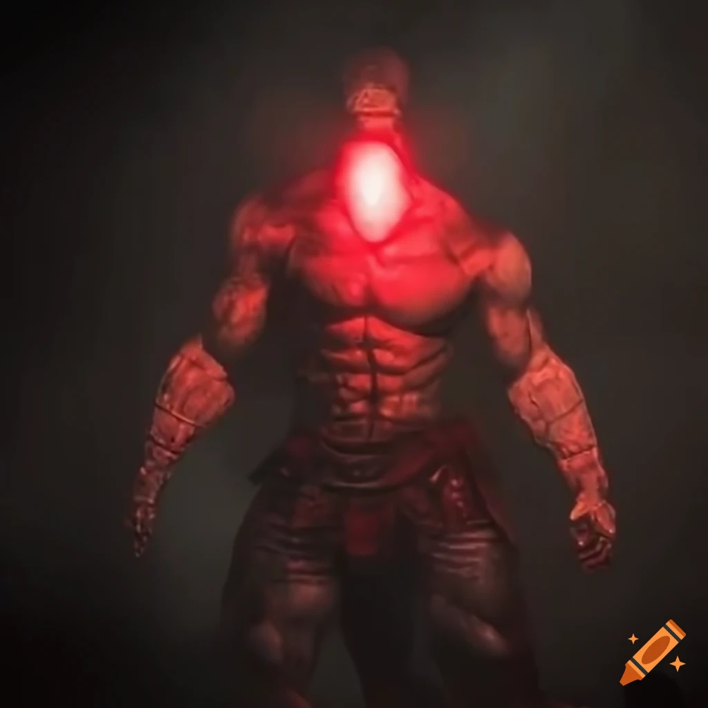 Villainous monster with red light powers in a shadow of the colossus ...