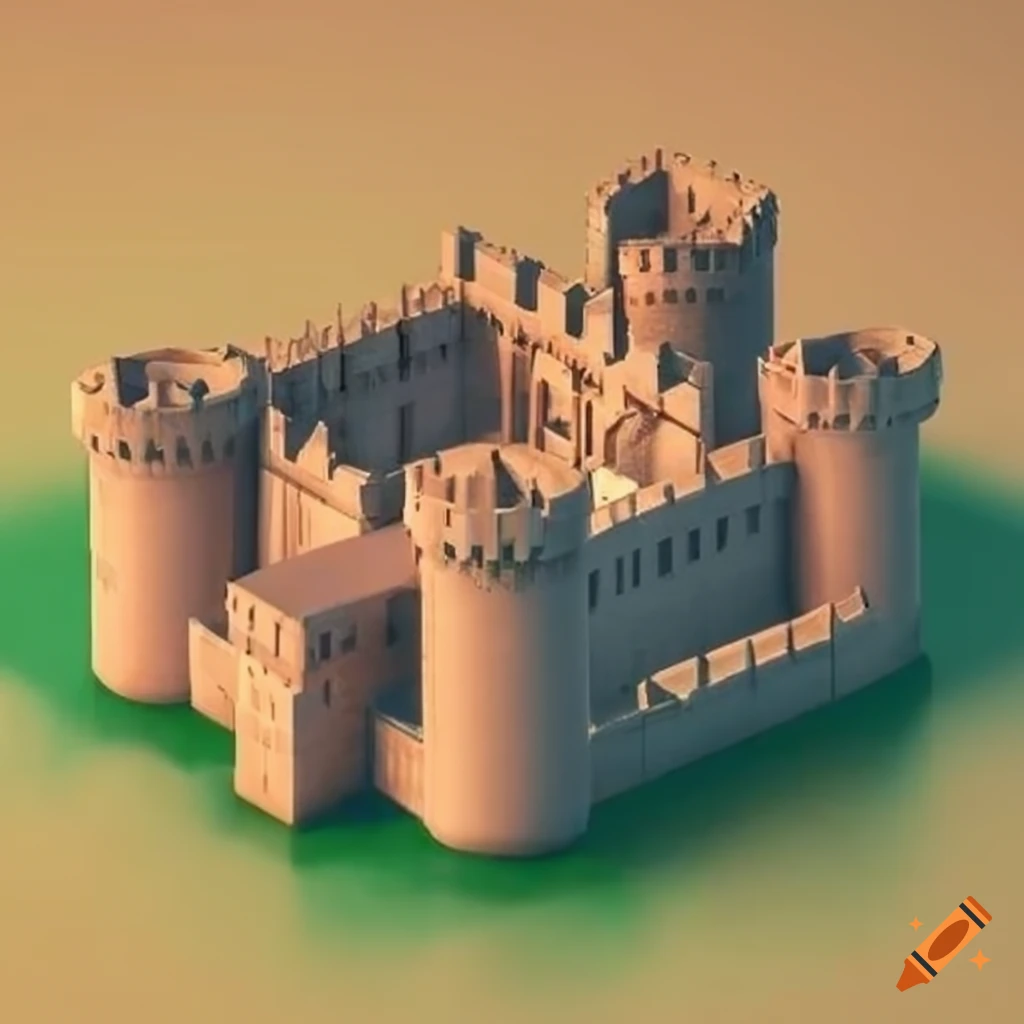 Isometric pre-rendered model of bodiam castle on Craiyon