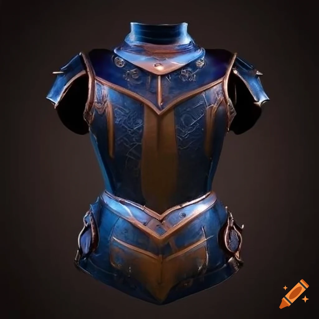 Adorned magic heavy cuirass from the front in a close view on Craiyon