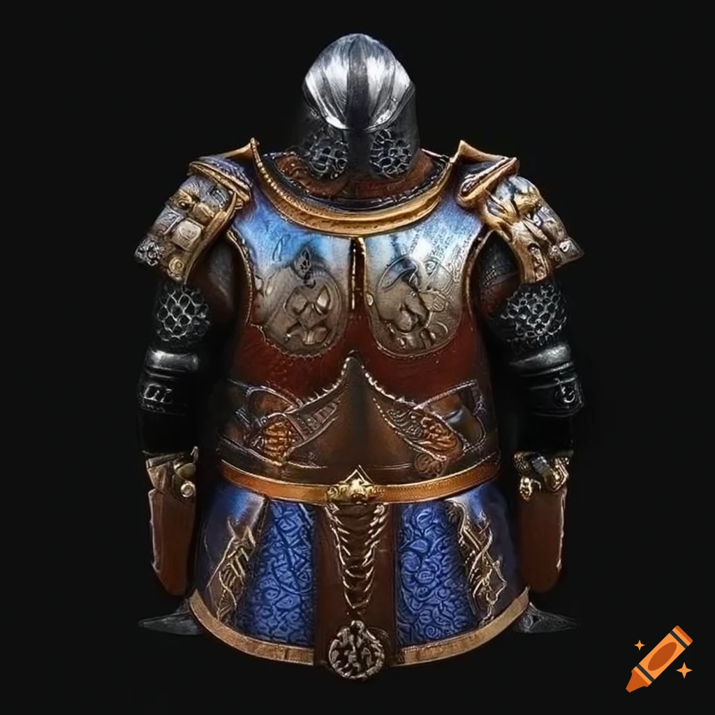 Adorned magic body heavy ringmail cuirass front view on Craiyon