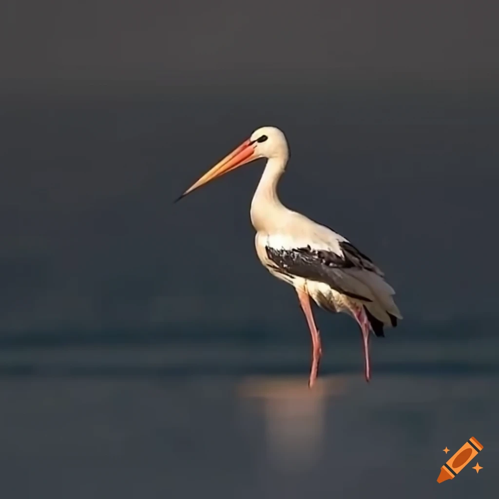 Stork in full-body shot with blurred background on Craiyon
