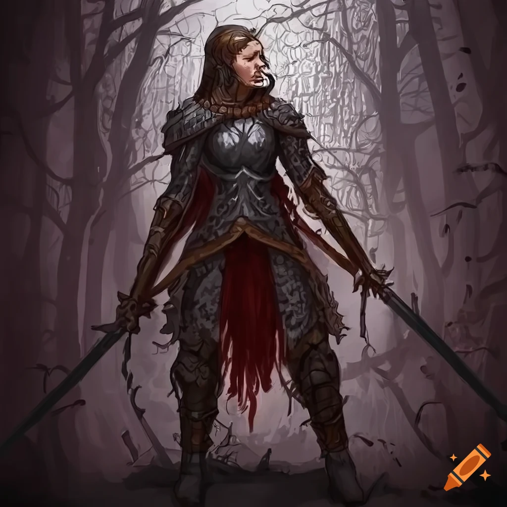 Powerful swordswoman in intricate chainmail armor for a D&D adventure ...