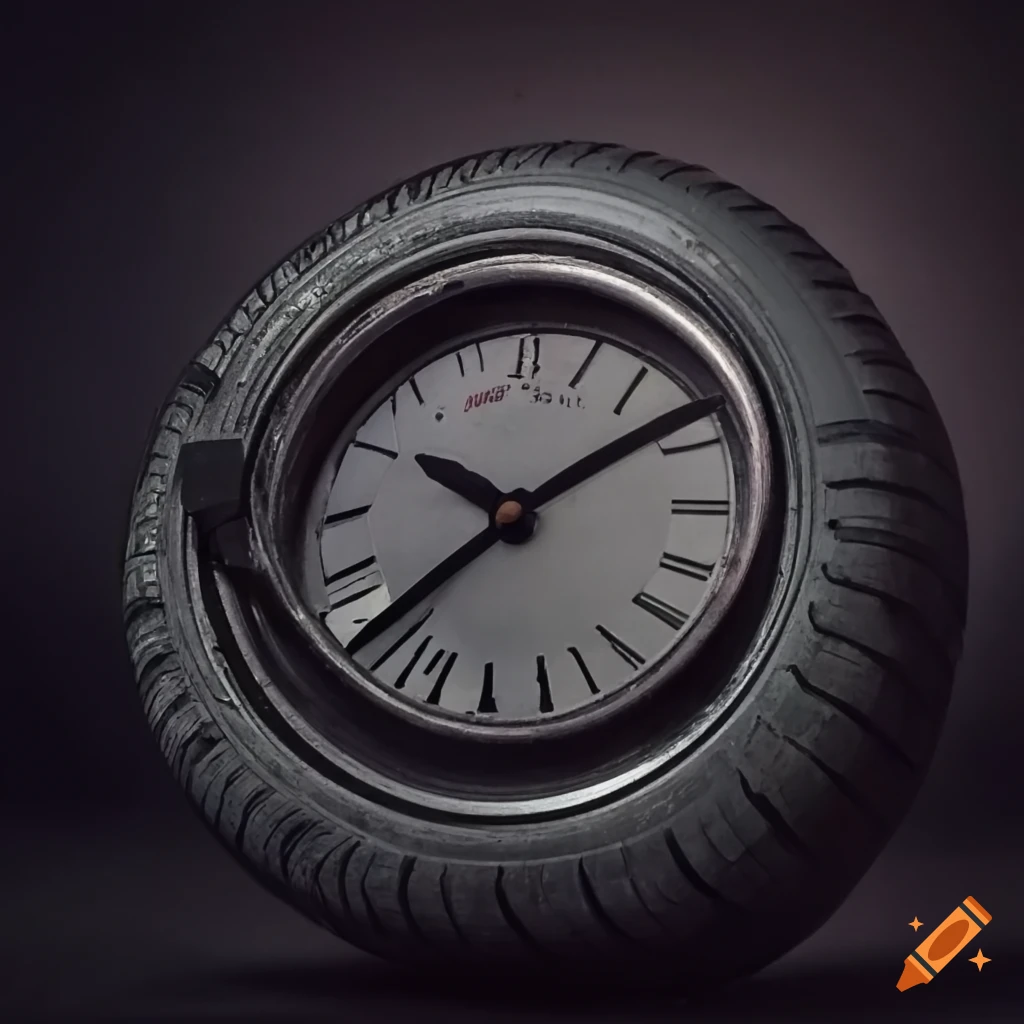 Clock in the middle of a worn-out tire indicating need for change on ...