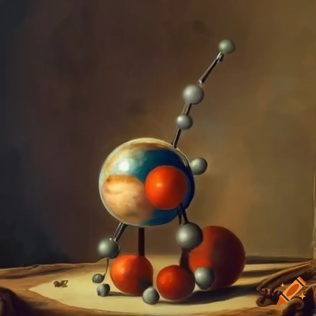 Machine of molecules with atoms as planets in rococo style on Craiyon