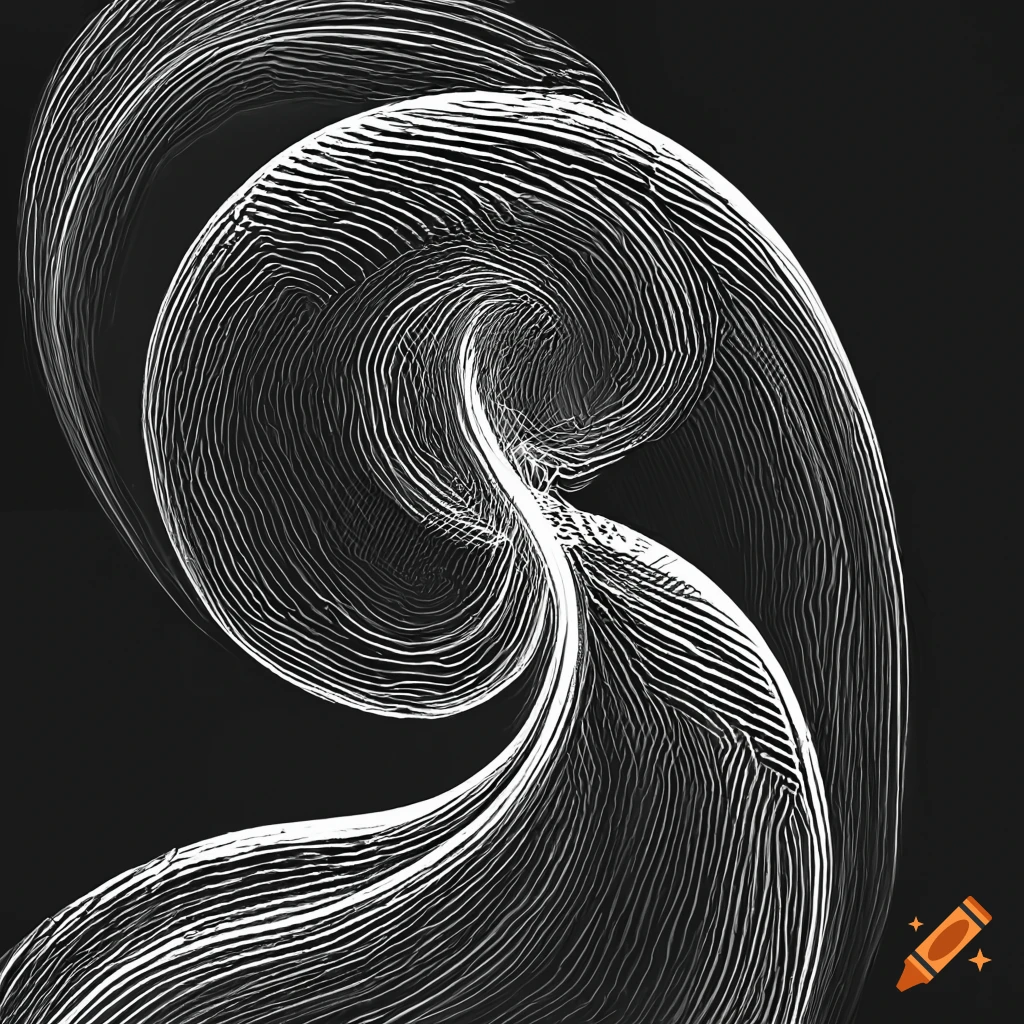 Abstract white line art representing life finds a way on black background on Craiyon