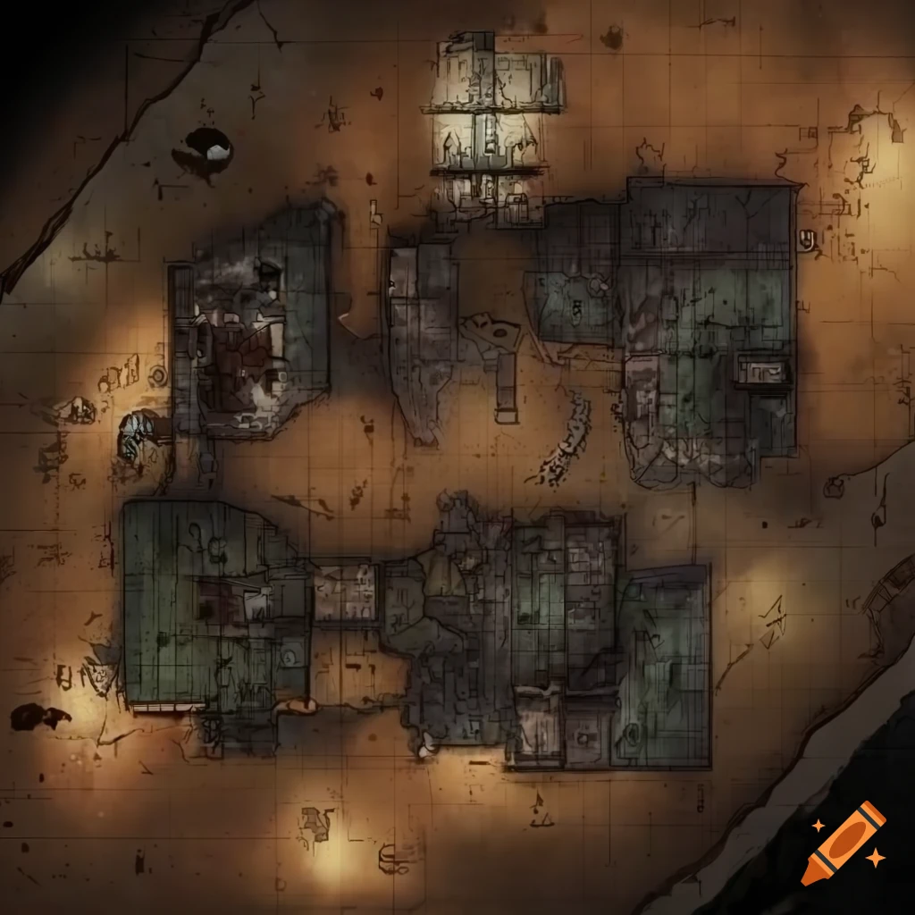 Post-apocalyptic battle map on Craiyon