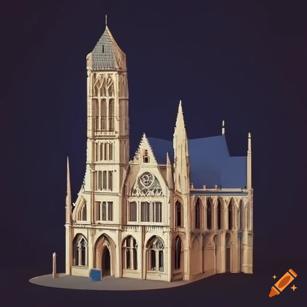 Isometric pre-rendered cathedral model in ghent on Craiyon