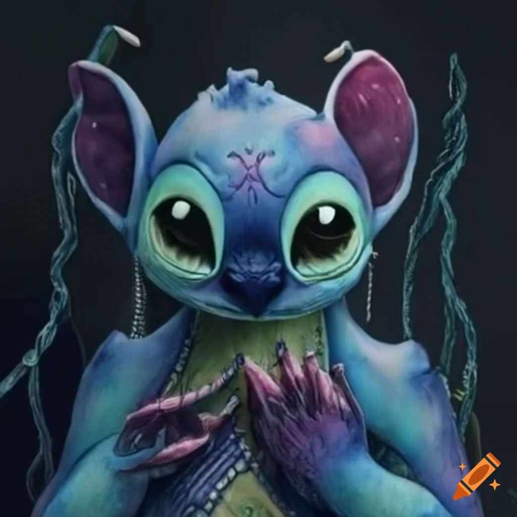 Unique dark interpretation of stitch character on Craiyon