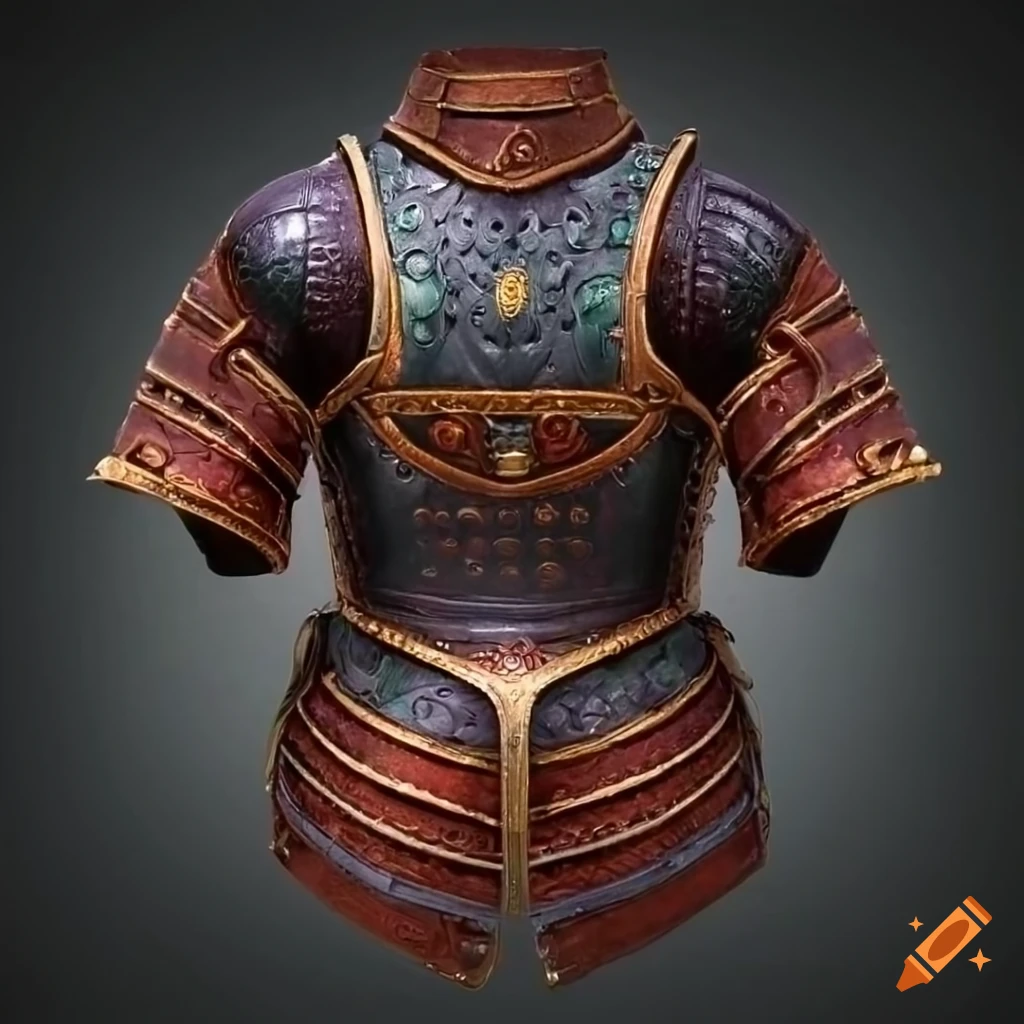 Front view of a detailed magic ringmail cuirass on Craiyon