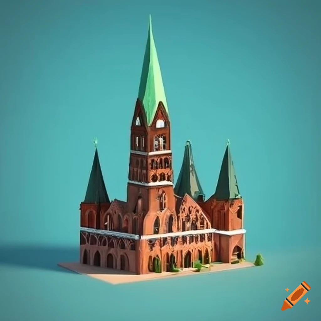 Isometric pre-rendered video game model of lübeck cathedral on Craiyon