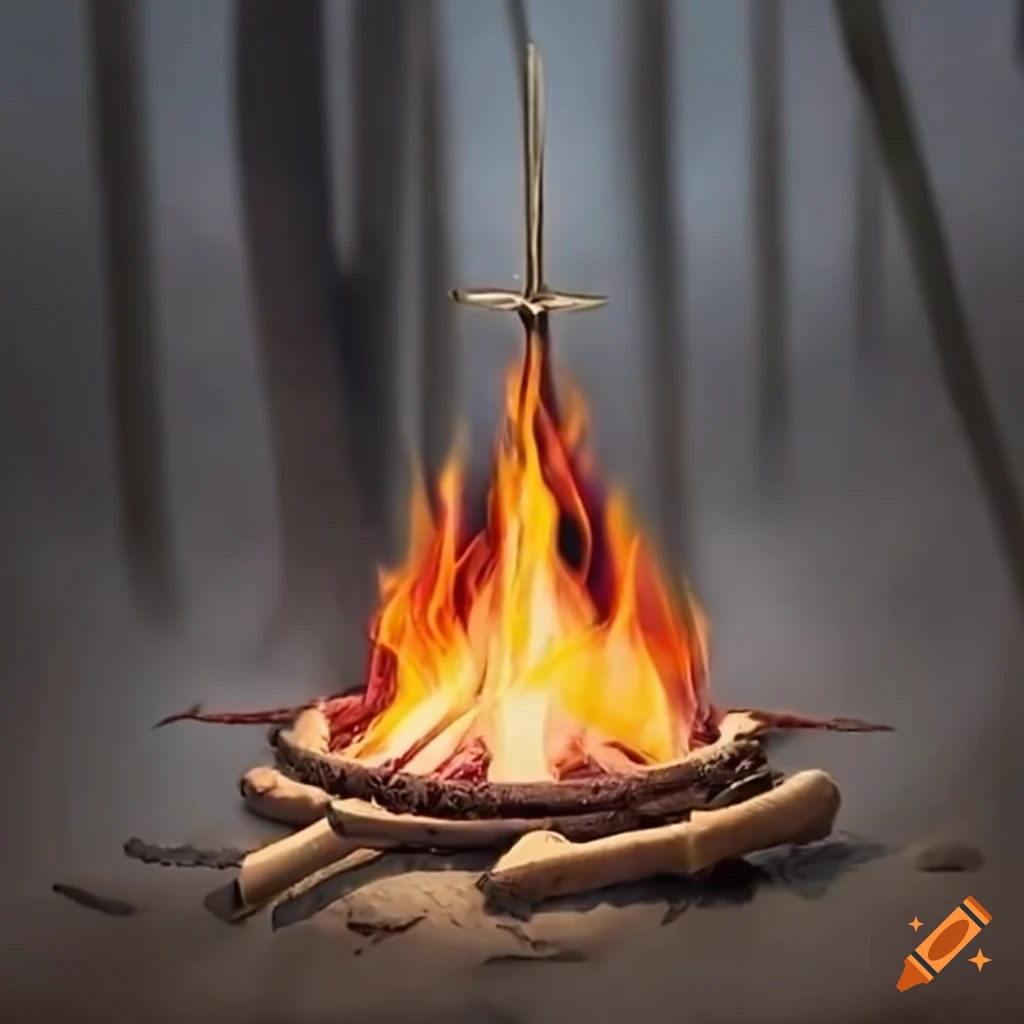 Realistic campfire with a sword on Craiyon