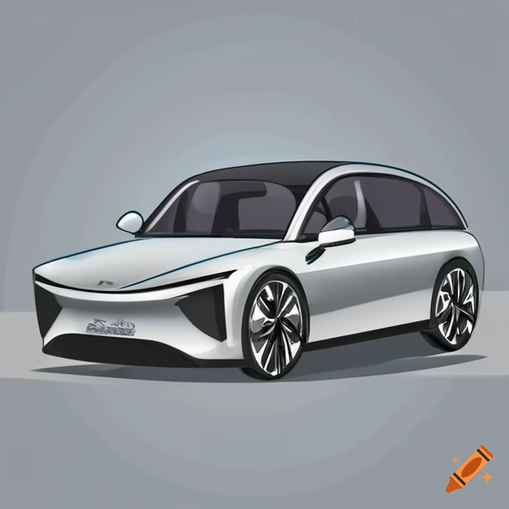 Sleek silver nio et7 electric car in cartoon style on Craiyon