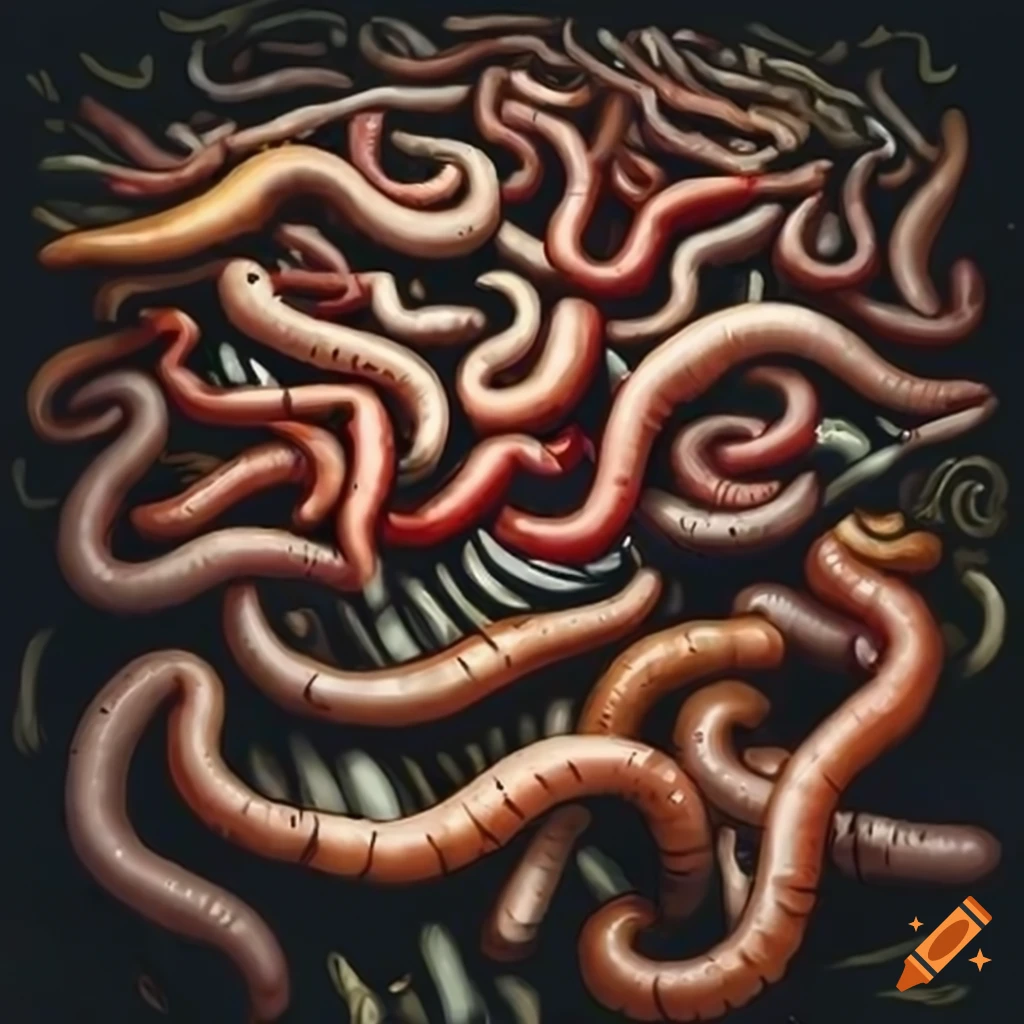 Van gogh style realistic horror with floor full of worms on Craiyon