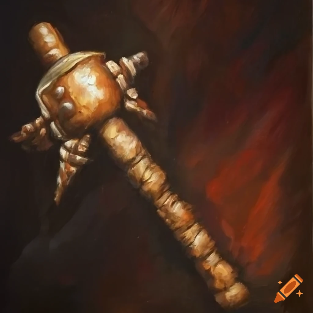 Medieval mace depicted in oil painting on Craiyon
