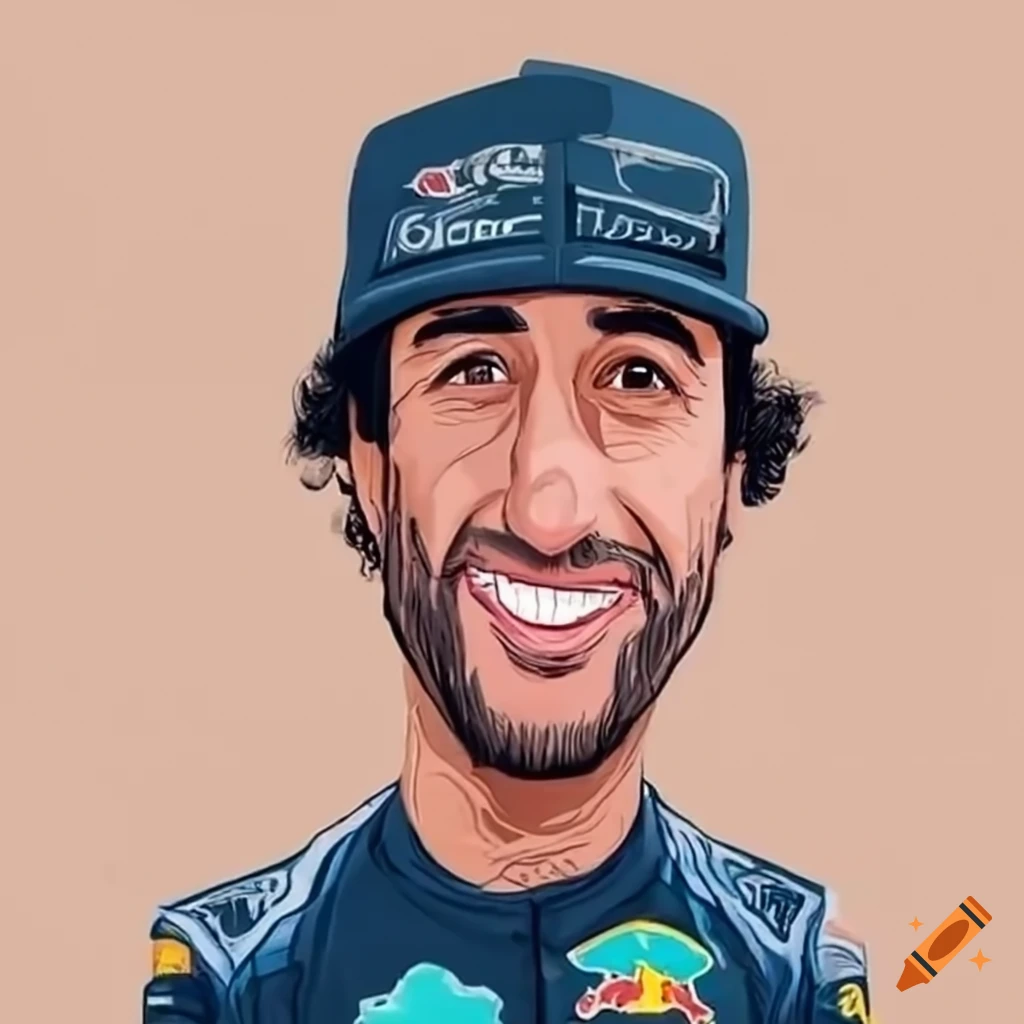 Caricature of daniel ricciardo in a formula 1 car on Craiyon