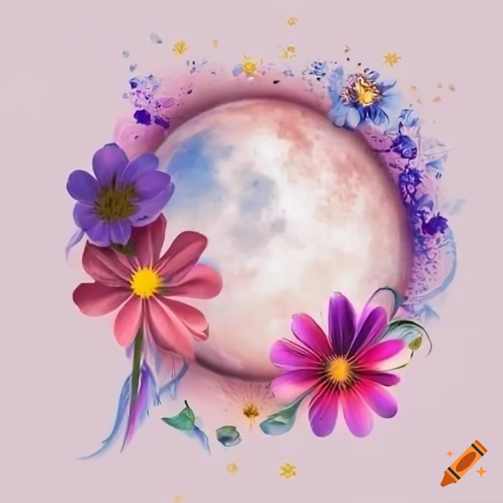 Floral and moon border on white background on Craiyon