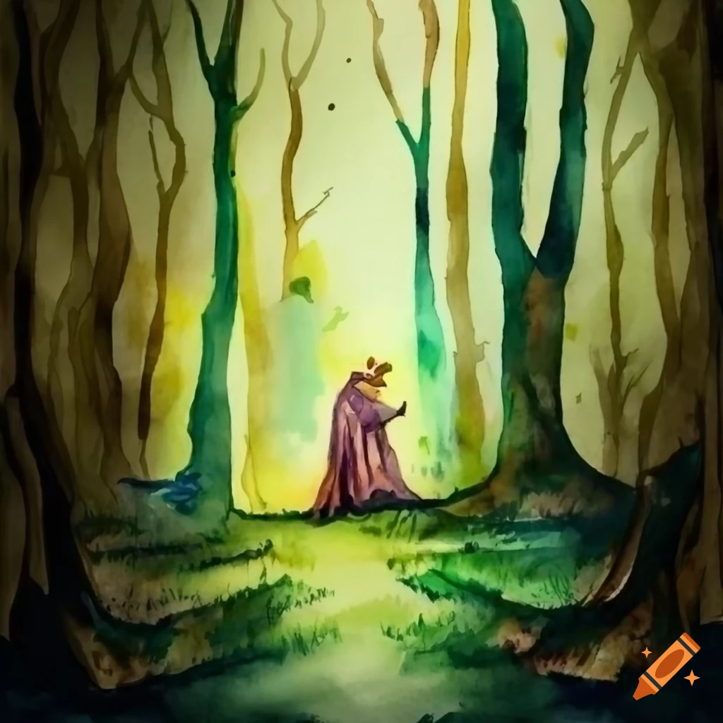 Wizard in a forest watercolor painting on Craiyon