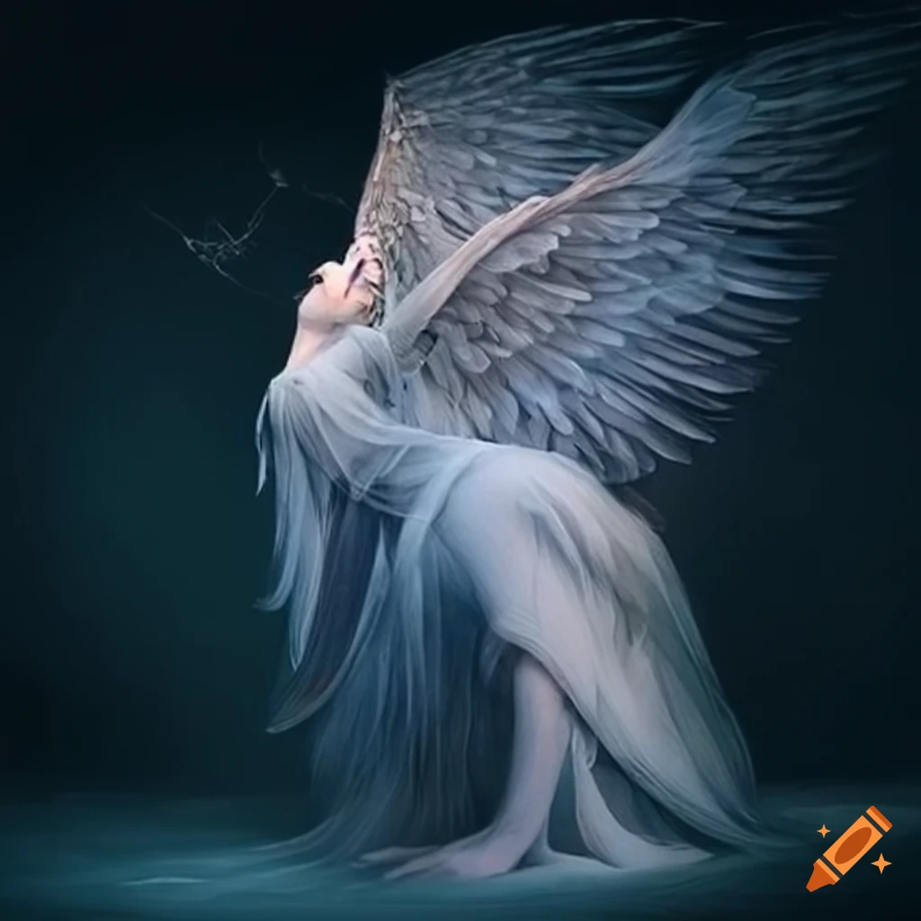 Ethereal woman wrapped in hundreds of feathered wings on Craiyon