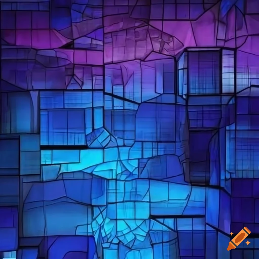 Abstract representation of cascading blue windows and fractured ...