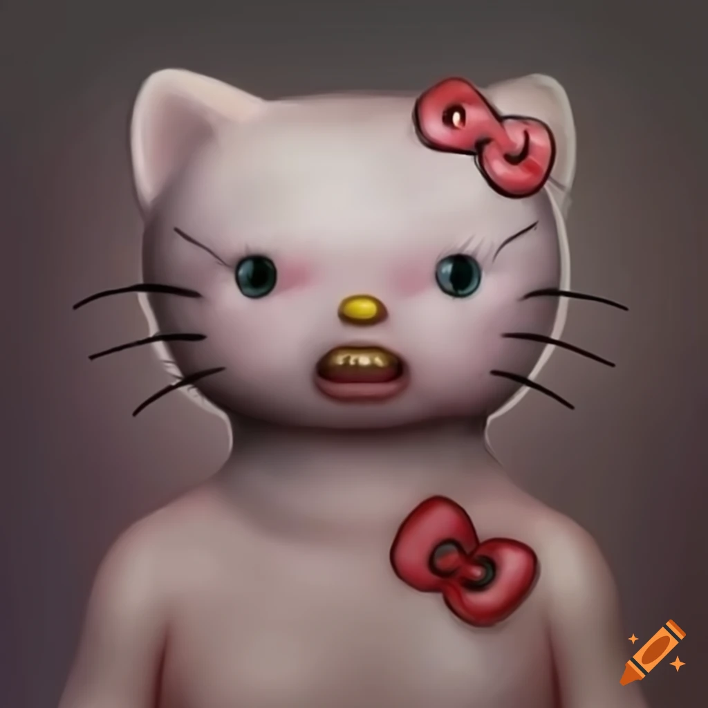 Scary realistic interpretation of hello kitty in tim burton style on ...