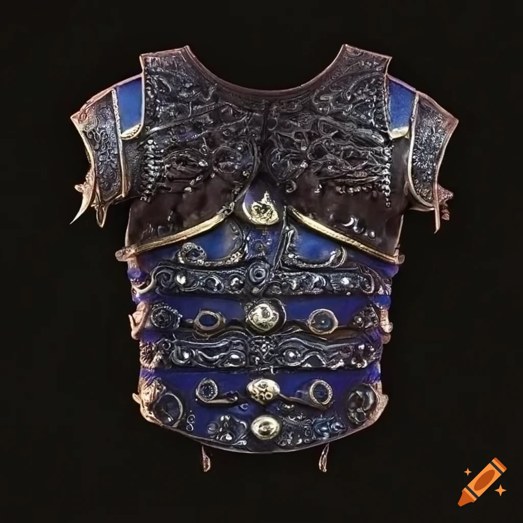 Close view of a detailed magic body ringmail cuirass on Craiyon
