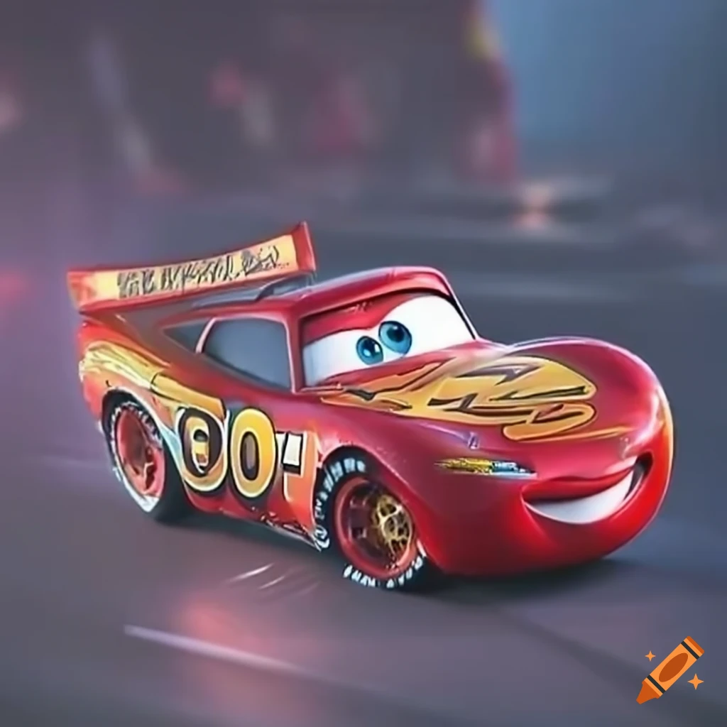 Flash mcqueen racing at full speed on Craiyon