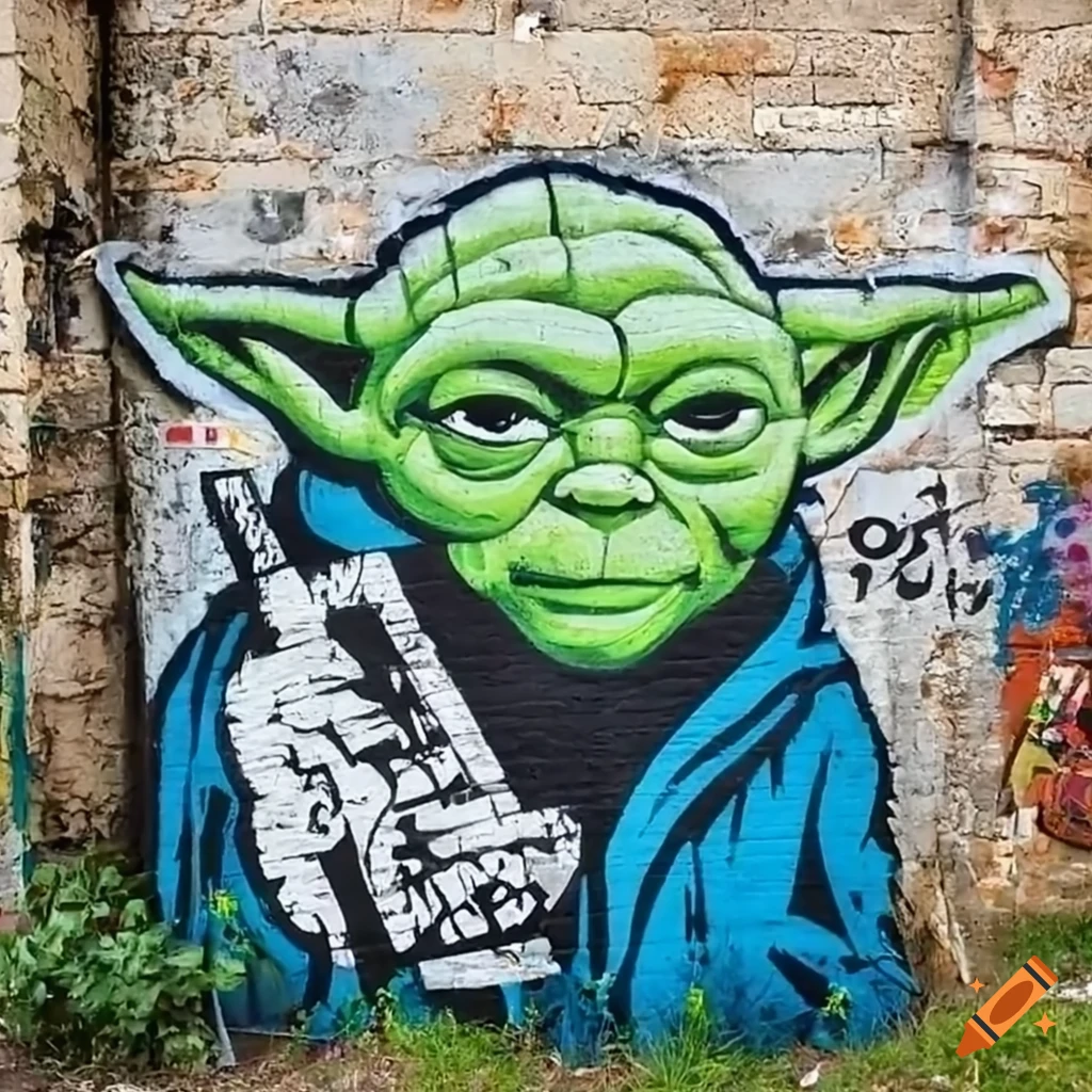 Graffiti in toda with vines covering a yoda mural on Craiyon