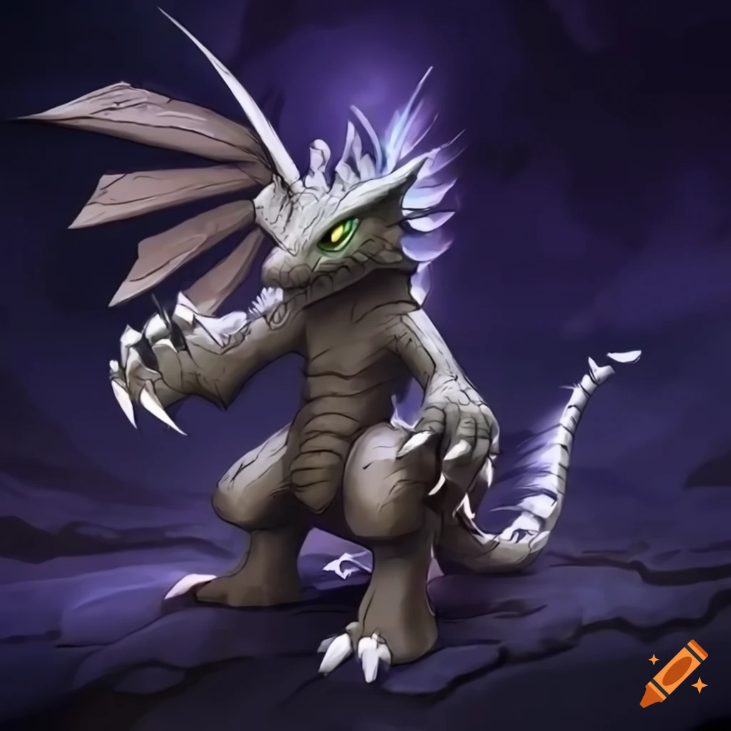 Mythical creature with stone wings and reptilian features in digimon ...