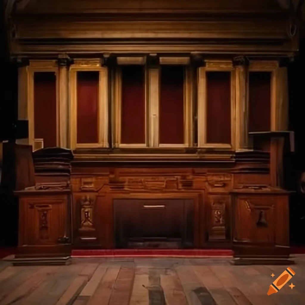 Whimsical courtroom set for the trial of the big bad wolf and the three ...