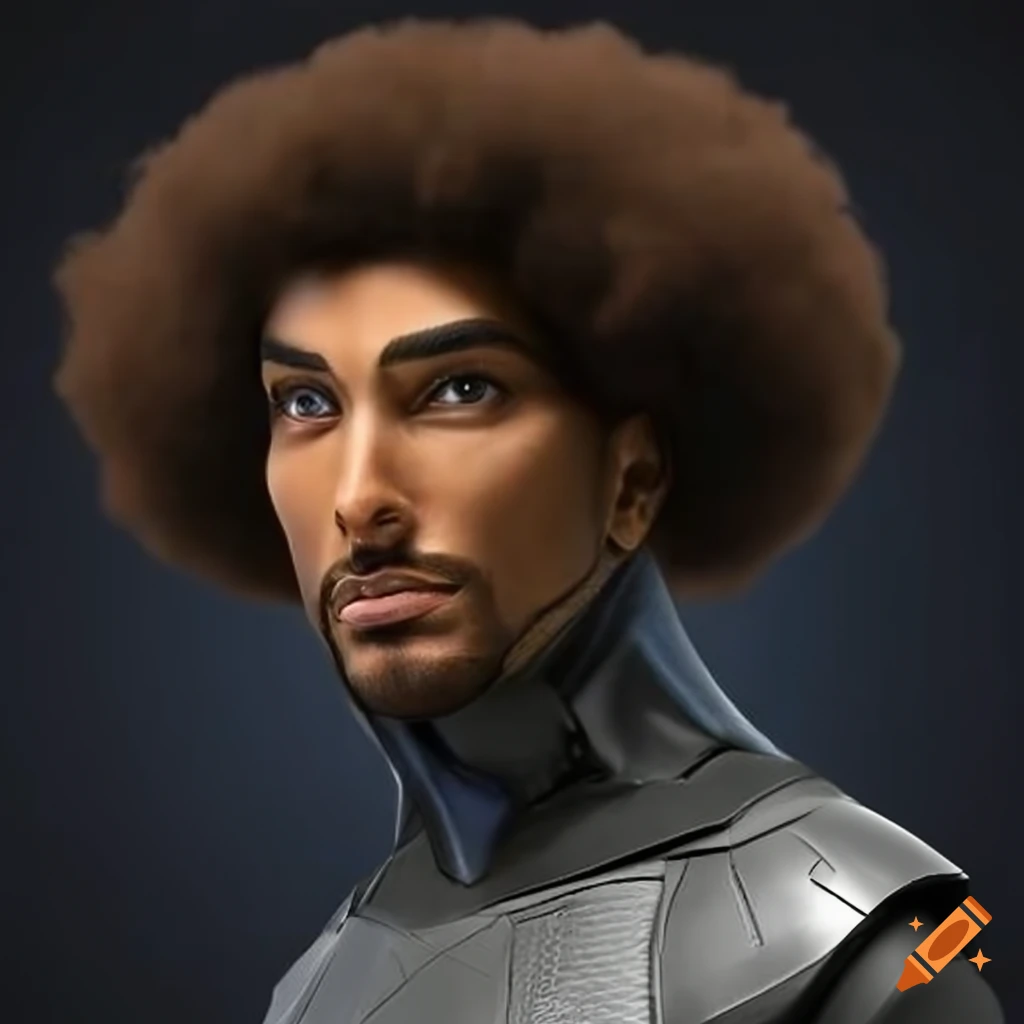 Arab superhero with afro in futuristic suit on Craiyon