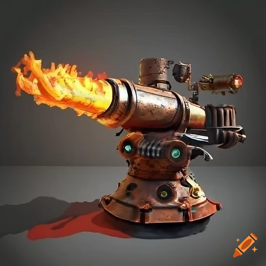 Steampunk flamethrower turret on Craiyon
