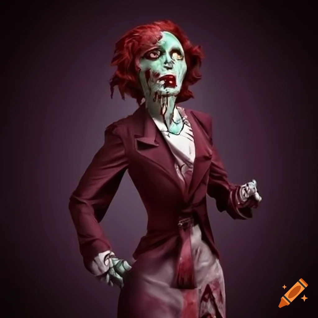 Zombie female in a formal suit on Craiyon