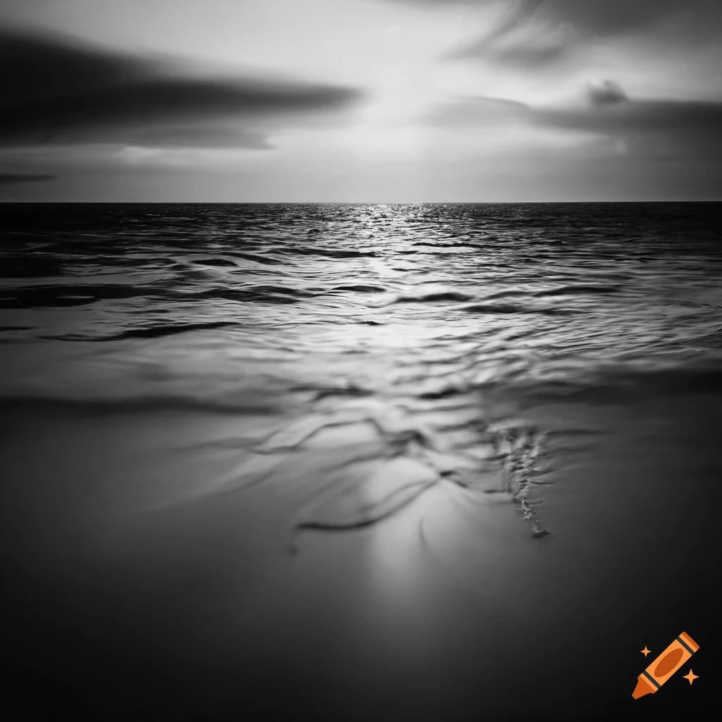 Minimalistic black and white ocean artwork on Craiyon
