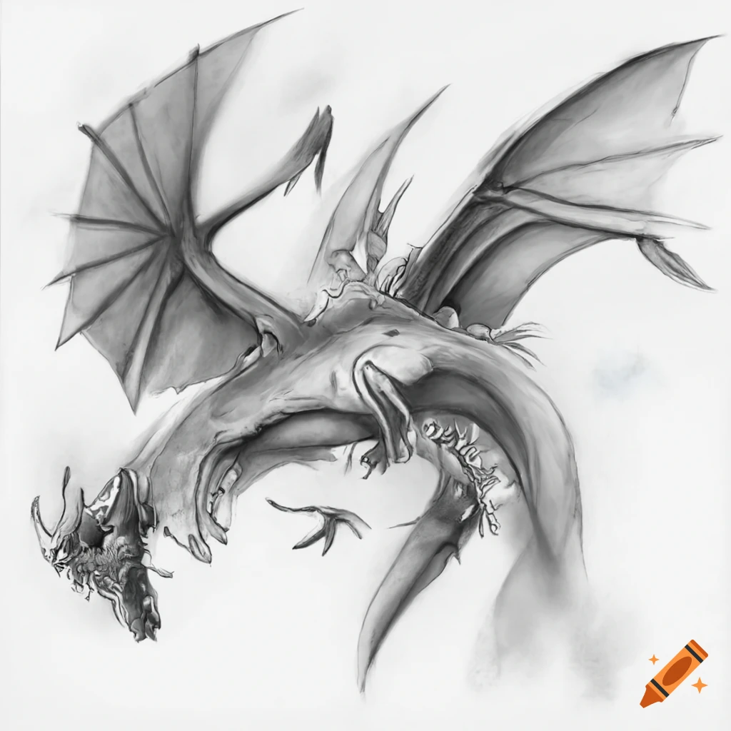 Mythical dragon-shark creature soaring over an enchanted forest on Craiyon