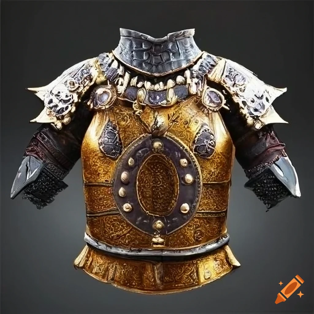 Close view of a detailed magic body ringmail cuirass on Craiyon