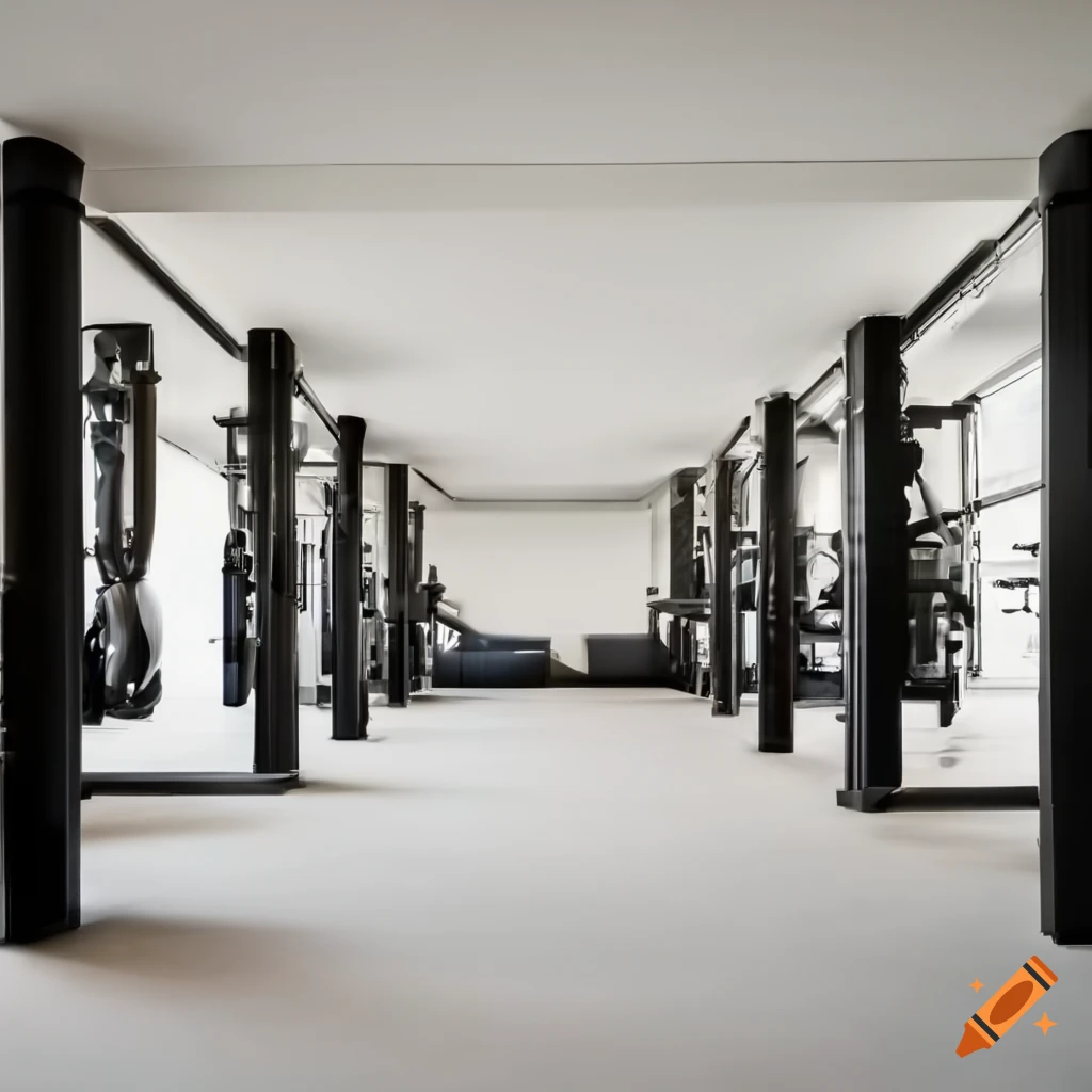 Fitness club interior with columns and windows on Craiyon
