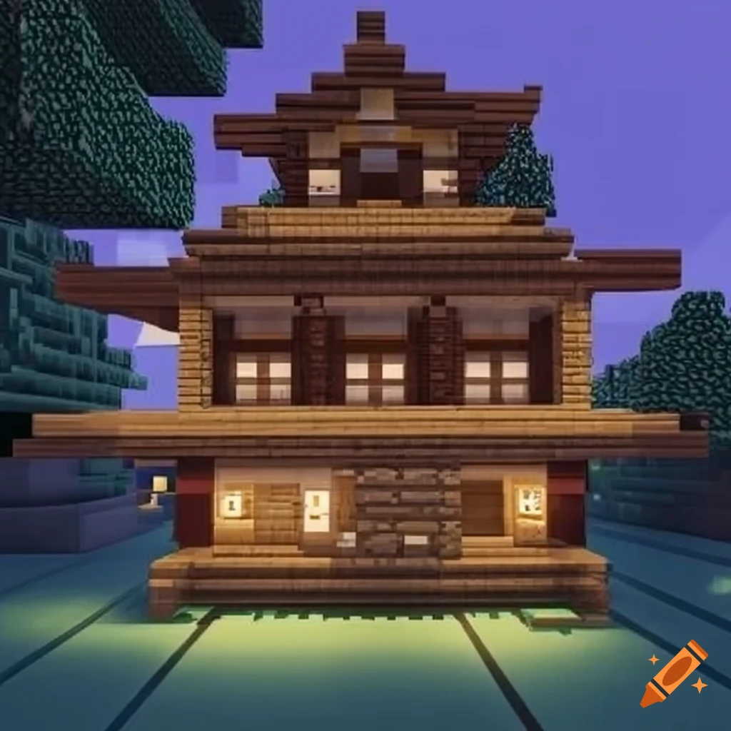 Modern japanese-style town house in minecraft on Craiyon