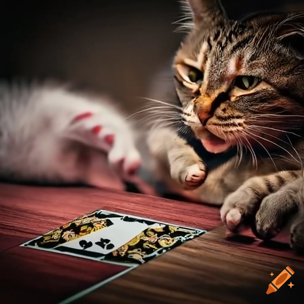 Many cats playing cards on a table on Craiyon
