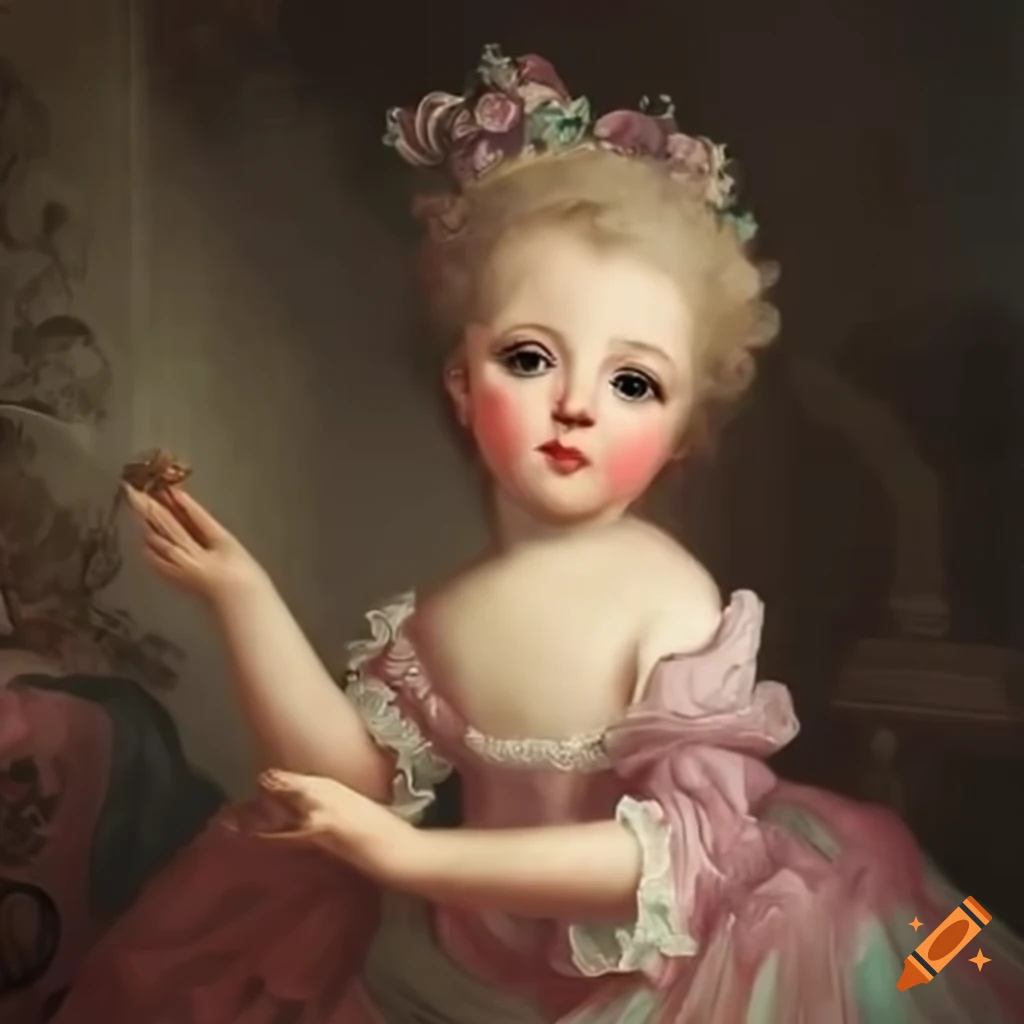 Baby painted in rococo style dancing on Craiyon