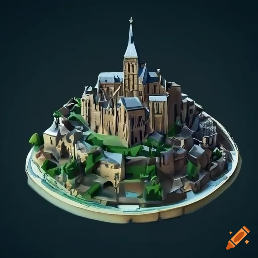 Isometric pre-rendered video game model of mont-saint-michel on Craiyon