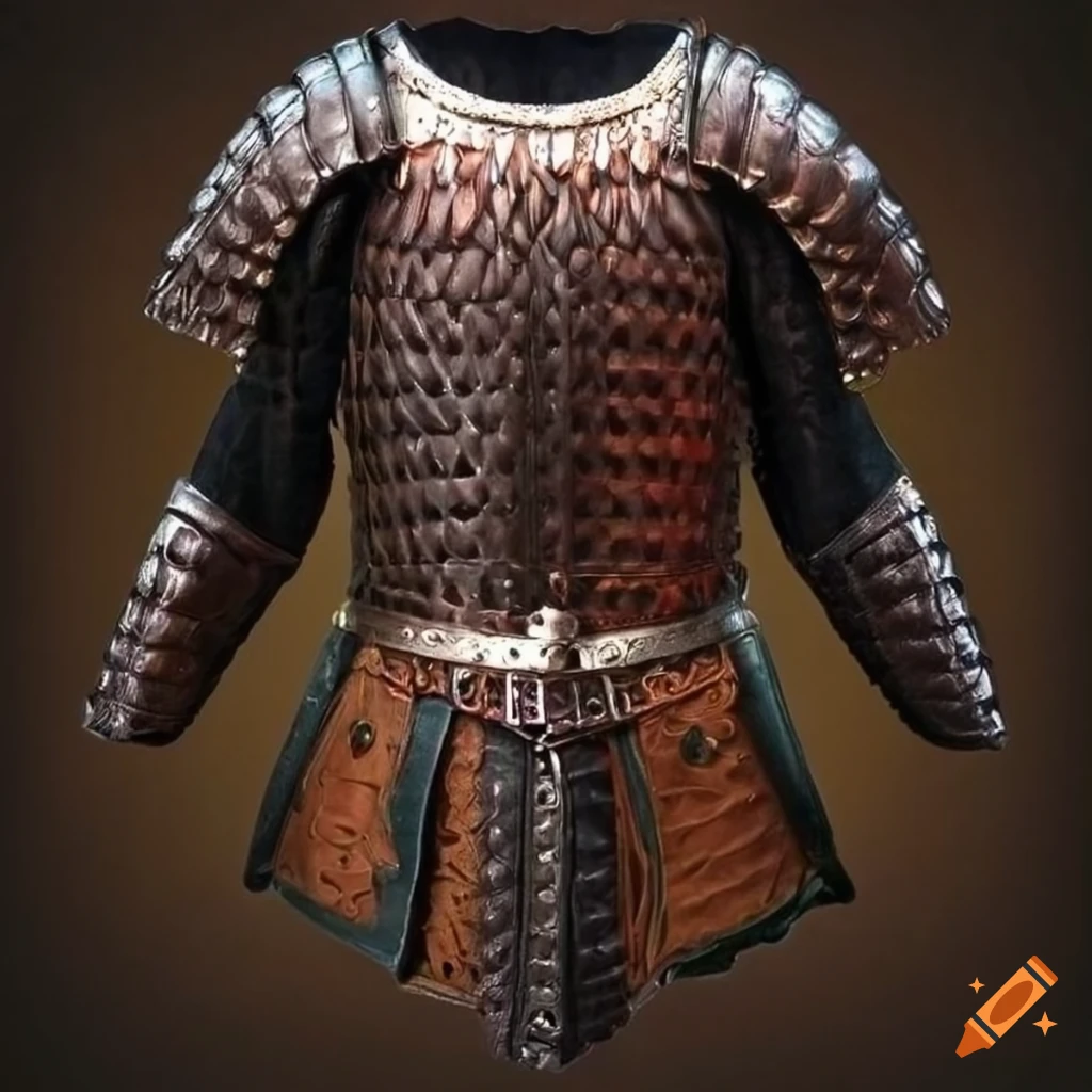 Adorned magic body heavy ringmail cuirass front view on Craiyon