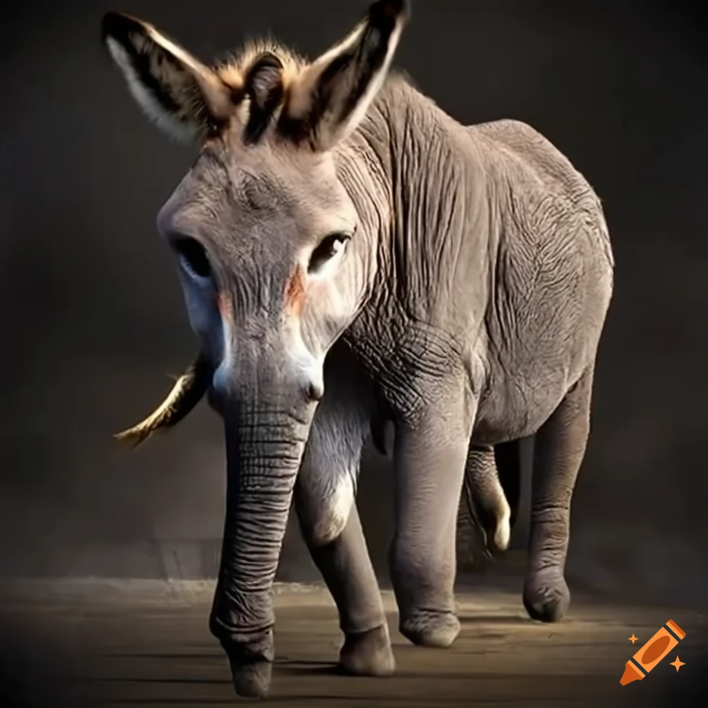 Animal hybrid with a donkey on one end and an elephant on the other on ...