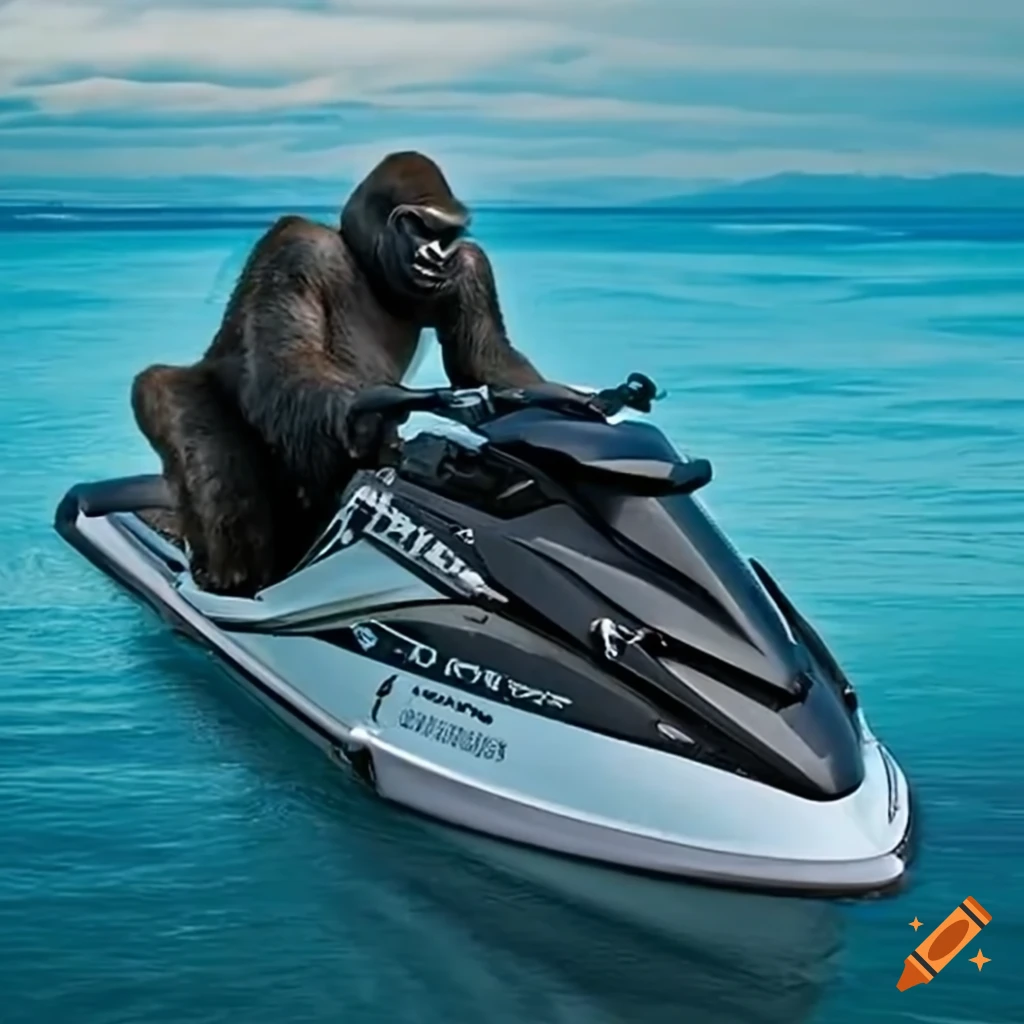 Gorilla riding a jet ski on Craiyon